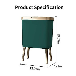 JOSUCLEN Bathroom Trash Can with Lid, Modern Bedroom Garbage Can with Gold Edge, 4 Gallon Trash Bin Plastic Waste can for Office, Narrow Garbage Can with Legs