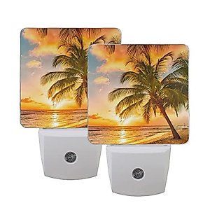 Led Night Light Tropical Beach Palm Tree Sunset, Auto Senor Dusk to Dawn Night Light Plug in for Kids Baby Girls Boys Adults Room