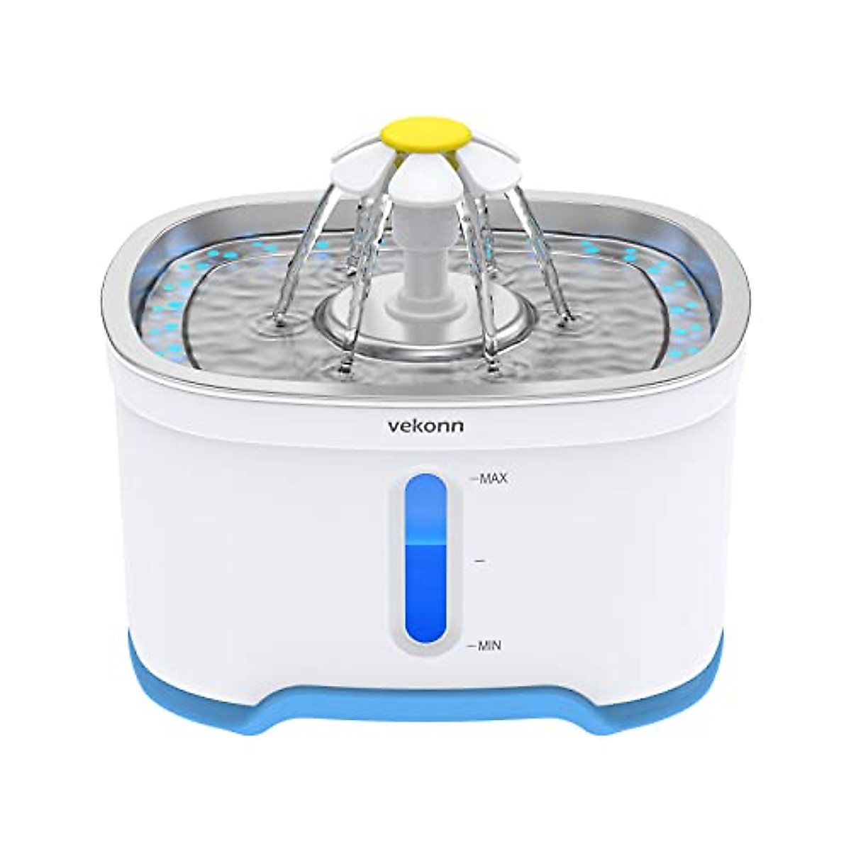 Vekonn Cat Water Fountain with Stainless Steel Top, 2.5L Pet Water Fountain with Led Light and Water Level Window