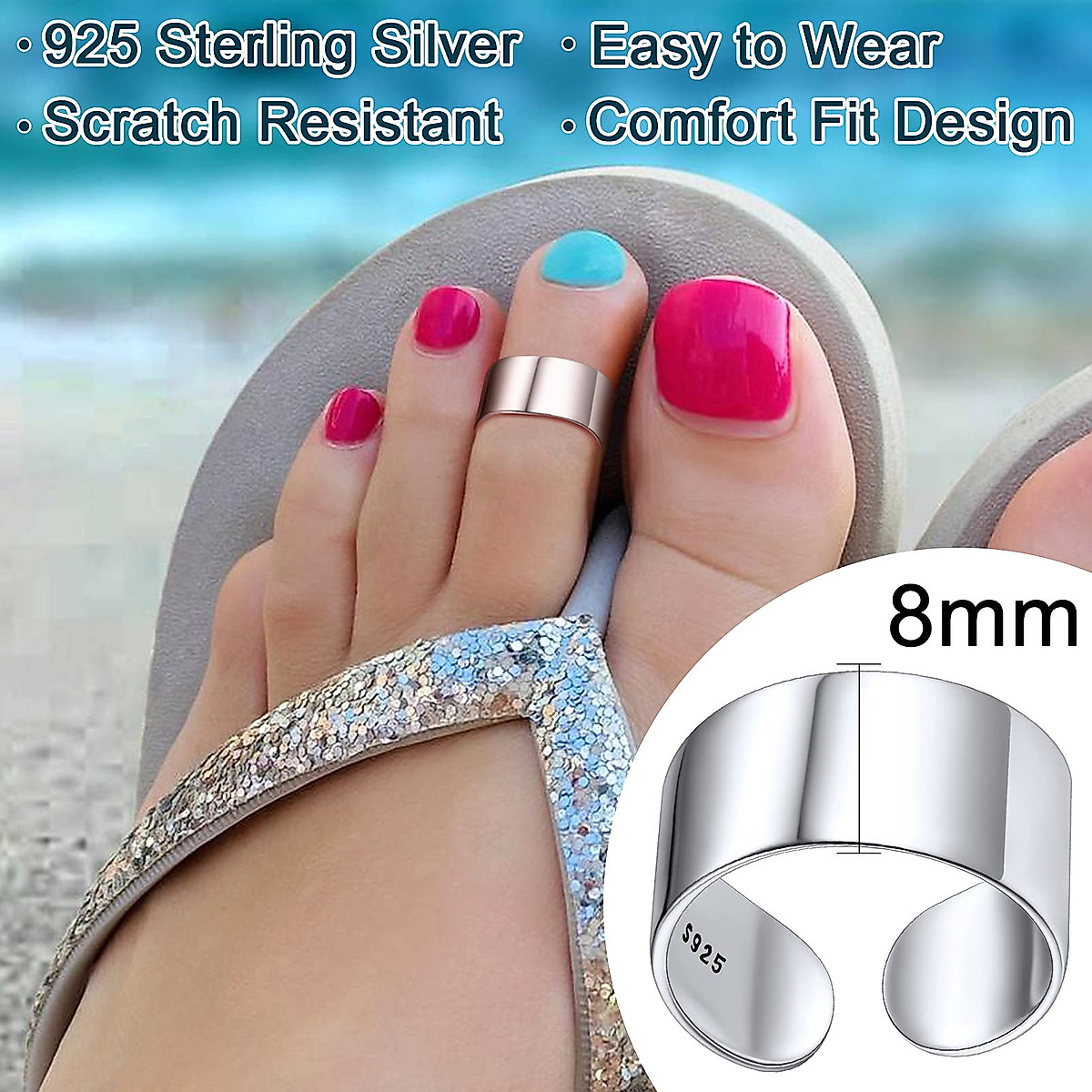Plain Silver Band Rings Women's Knuckle Toe Rings Jewelry Midi Finger Bands Minimalist Stacked Beach Party Gifts