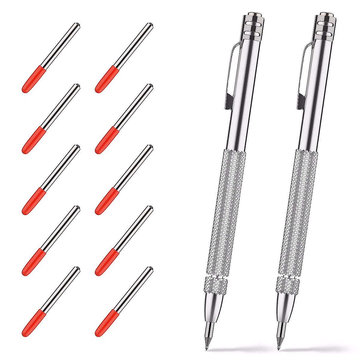 Glieskir 2 Pack Tungsten Carbide Scriber with Magnet,with Extra 10 Replacement Marking Tip,Etching Engraving Pen for Glass/Ceramics/Metal Sheet