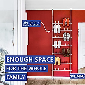 WENKO Telescopic Atlas Free Rack, Organizer, Storage, Shelf, Shoe Stand (W x H x D): 26.97 x 39.37-118.11 x 3.35 in, White, Dimensions (W x H x
