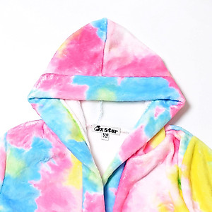 Jxstar Matching Girls&Doll Robe Kids Bathrobes American Girl Plush Fleece Tie Dye Pajamas,Size 6 7