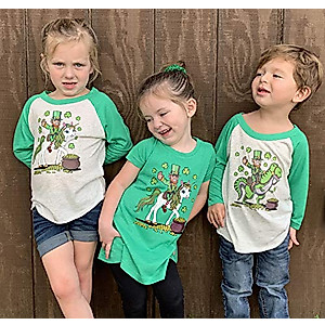 St. Patrick's Day Dinosaur Kids T-Shirt/or Unisex 3/4 Sleeve Baseball Tee (White with Green Sleeves, 4T)