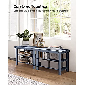 SONGMICS Shoe Rack Bench, 3-Tier Bamboo Shoe Storage Organizer, Entryway Bench, Holds Up to 286 lb, for Entryway Bathroom Bedroom, Gray ULBS04GY