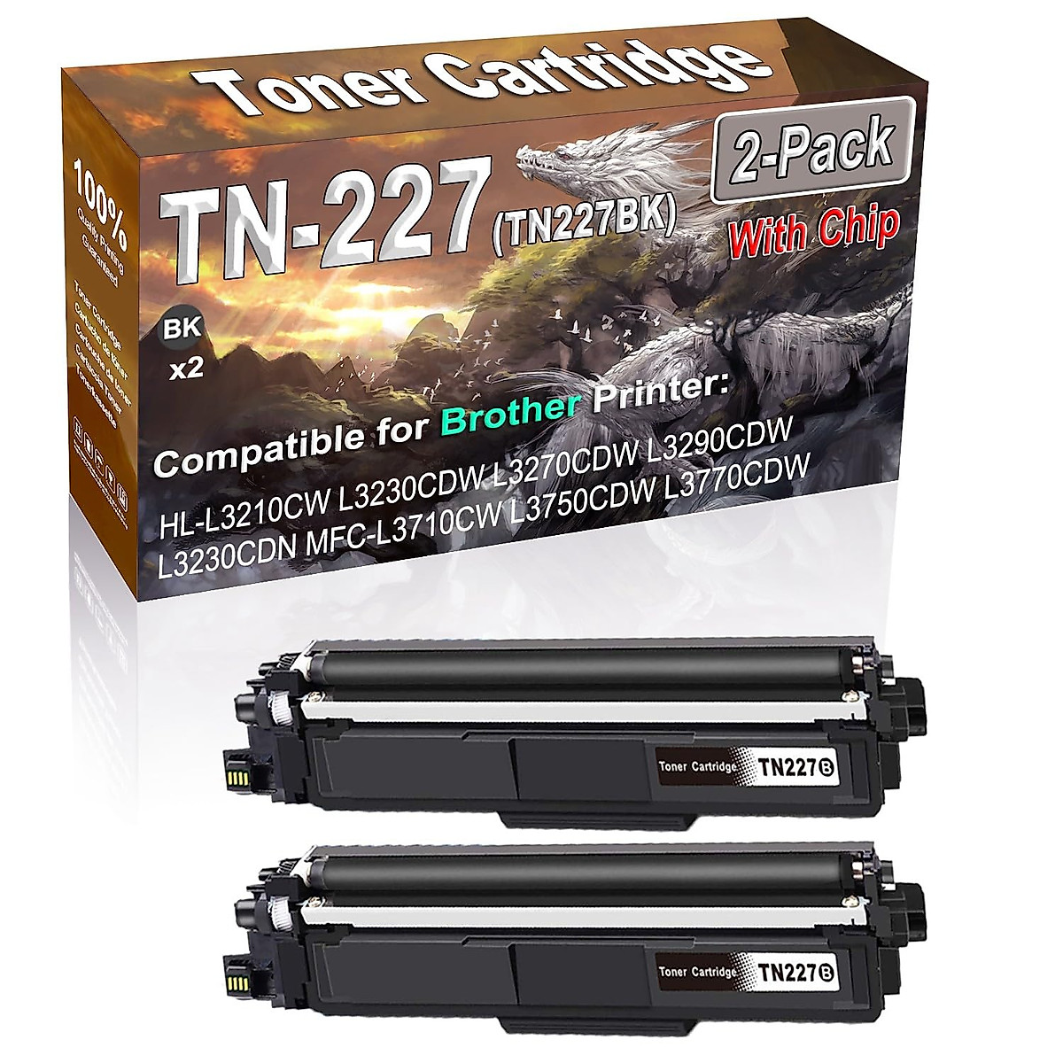 SINIYA 2-Pack (Black) Compatible HL-L3210CW L3230CDW L3270CDW L3290CDW L3230CDN MFC-L3710CW Color Toner Cartridge (High Capacity) Replacement for TN-227 TN227 (TN-227BK) (with Chip) Toner Cartridge