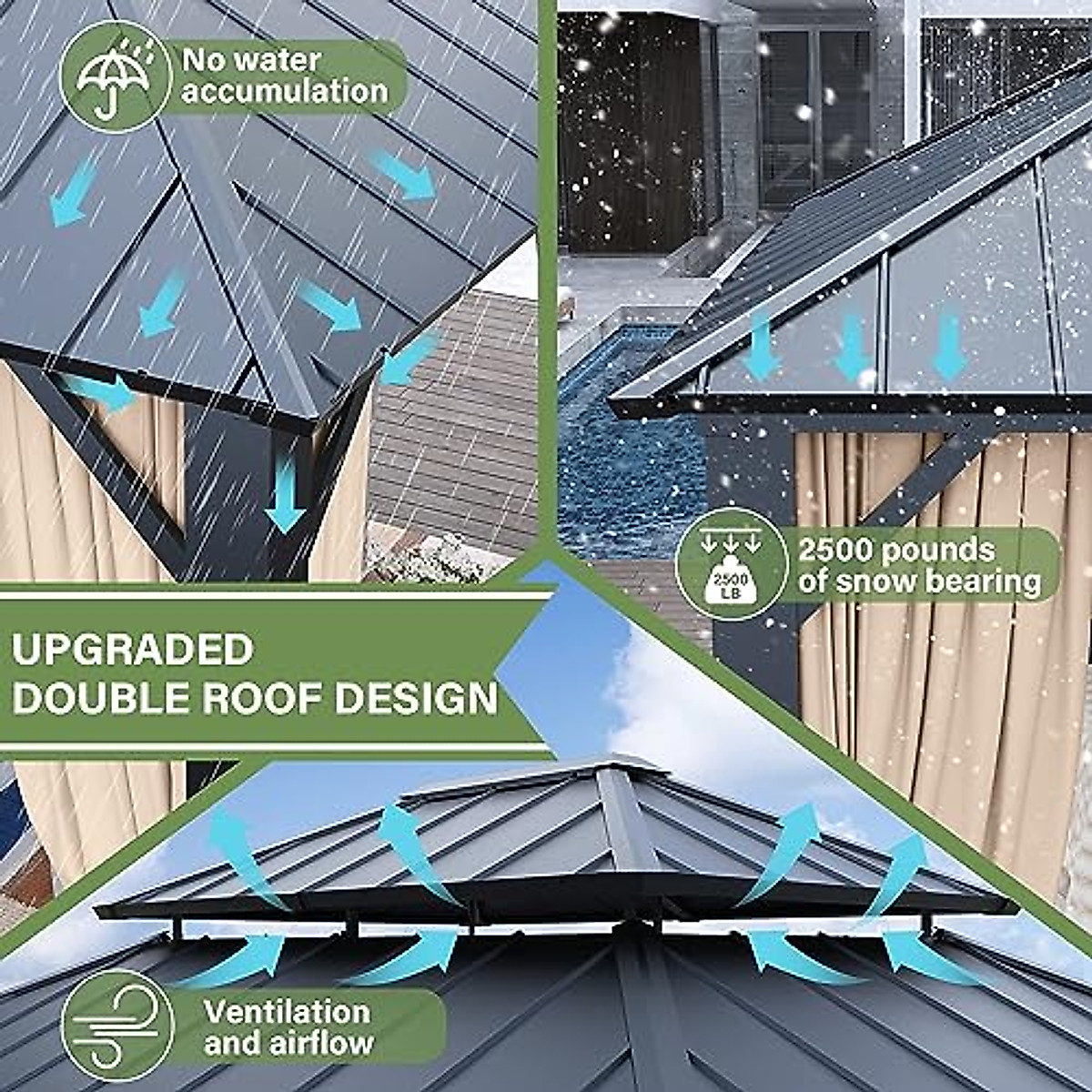 10' x 20' Hardtop Gazebo,Outdoor Galvanized Steel Metal Double Roof Gazebo with Curtains and Netting for Patios,Gardens,Lawns,Khaki