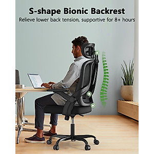 Kensaker Home Office Chair, High Back Ergonomic Desk Chair with 3D Armrests, Lumbar Support, Mesh Computer Chair with Adjustable Headrest, for Home, Office, Work, Student