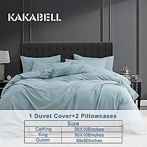KAKABELL 100% Washed Cotton Linen Duvet Covers Set,Luxury Soft and Breathable Portable Openings 3 Piece Bedding Set,1200 Thread Count,with 8 Corner Ties 90x106 Inches(Light Blue, King)