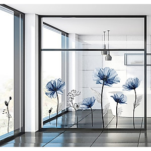 decalmile Large Blue Flower Wall Decals Floral Plants Wall Stickers Bedroom Living Room Kitchen Wall Decor Gifts for Mom