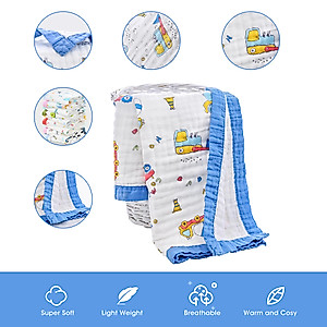 Jay & Ava Baby Muslin Blanket 42” x 42”, Soft Toddler Cotton Baby Blankets for Boy, 4 Layers Bed Muslin Throw for Baby Crib, Large Baby Receiving Blanket - (Blue Star Space)