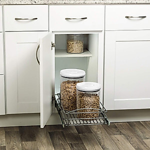 Knape & Vogt RS-MUB-14-FN 5 in. H x 15 in. W x 20 in. D Multi-Use Basket Silver Cabinet Organizer & RS-MUB-11-FN 5 in. H x 12 in. W x 20 in. D Multi-Use Basket Silver Pull Out Cabinet Organizer
