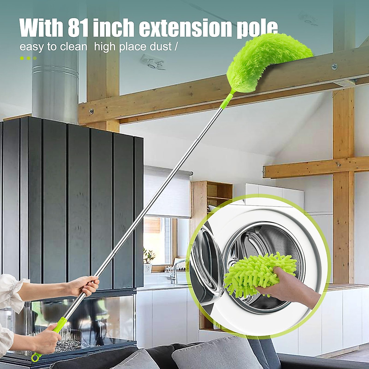 CALBEAU Dusters for Cleaning, Duster with 81 inch Extension Pole for Cleaning High Ceiling Fan, High Window, Sofa, Cobweb Duster for High Corner, 11 PCS Microfiber Duster Kit with Storage Bag