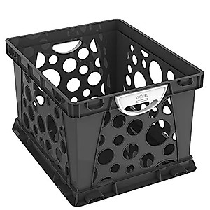 Storex Large Storage and Filing Crate with Comfort Handles, 17.25 x 14.25 x 10.5 Inches, Black/White, Case of 3 (STX61788U03C)