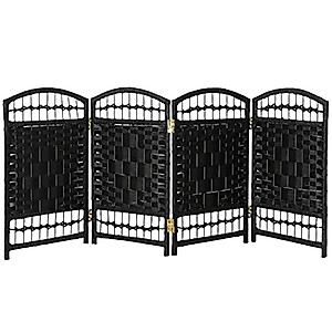 Red Lantern 2 ft. Short Fiber Weave Folding Screen - Black - 4 Panels