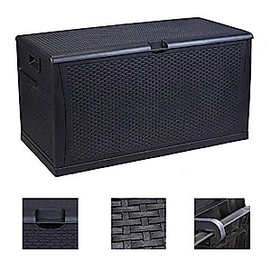 OVASTLKUY 120 Gallon Large Deck Box, Outdoor Storage Box Waterproof Resin Indoor/Outdoor Storage Container and Seat for Patio Cushions (Black)…