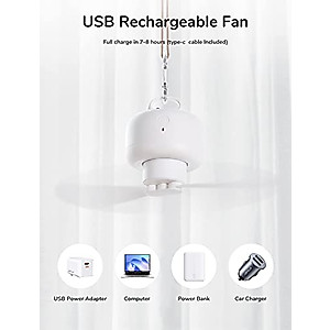 JISULIFE Camping Fan 8000mAh Battery Operated, Portable Tent Fan Rechargeable with Remote Control, Camping Fan with Detachable Fan Blades, Hanging Hook, Timer, 4 Speeds for Outdoor Dorm-White
