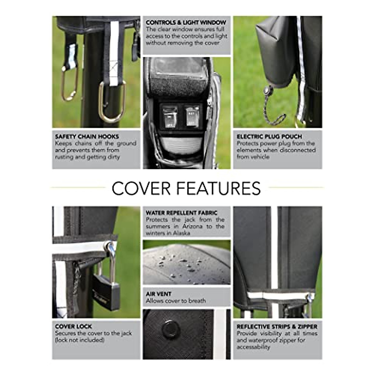 Clever Cover for LCI Jack by Trailersphere Custom Electric Tongue Jack Cover for Trailer, RV, Camper, Chains Holder, Plug Protector, Sun and Waterproof (LCI Jack Cover)