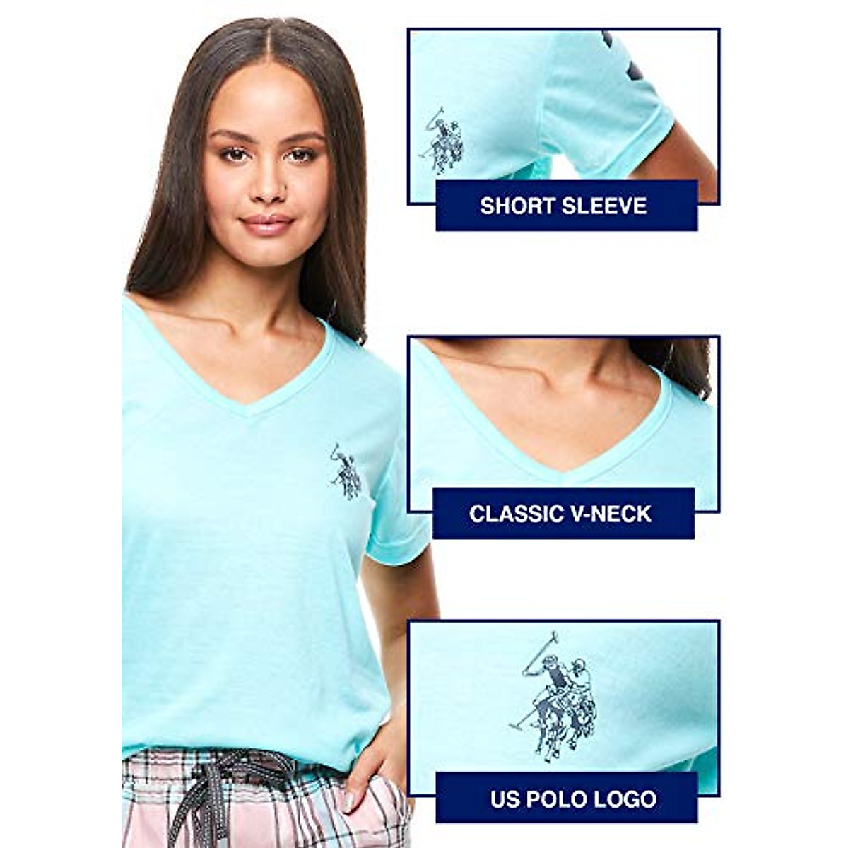U.S. Polo Assn. Summer Pajamas for Women 2 Piece with T-Shirt and Shorts - Summer PJs for Women Set (Mint W/Pockets, Large)