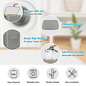 GLCONN Tall Laundry Basket with Lid, Inner Bag - 105L Large Laundry Hamper Bathroom Clothes Basket - Collapsible Storage Bin Grey Basket for Clothes, Toys, Dorm, Living Room, Bedroom Organizer