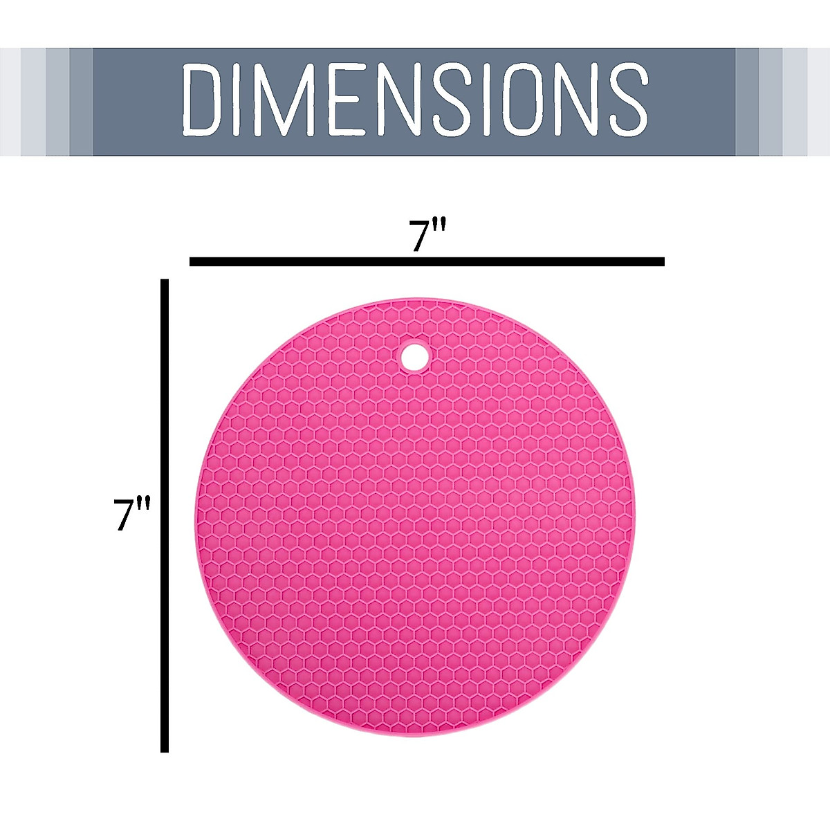 NAT & Jules Honeycomb Pattern 7 inch Silicone Round Kitchen Hot Pad Trivets Set of 4, Pink