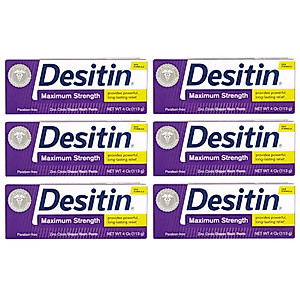 Desitin Maximum Strength Diaper Rash Paste, 4 ounce (pack of 6)