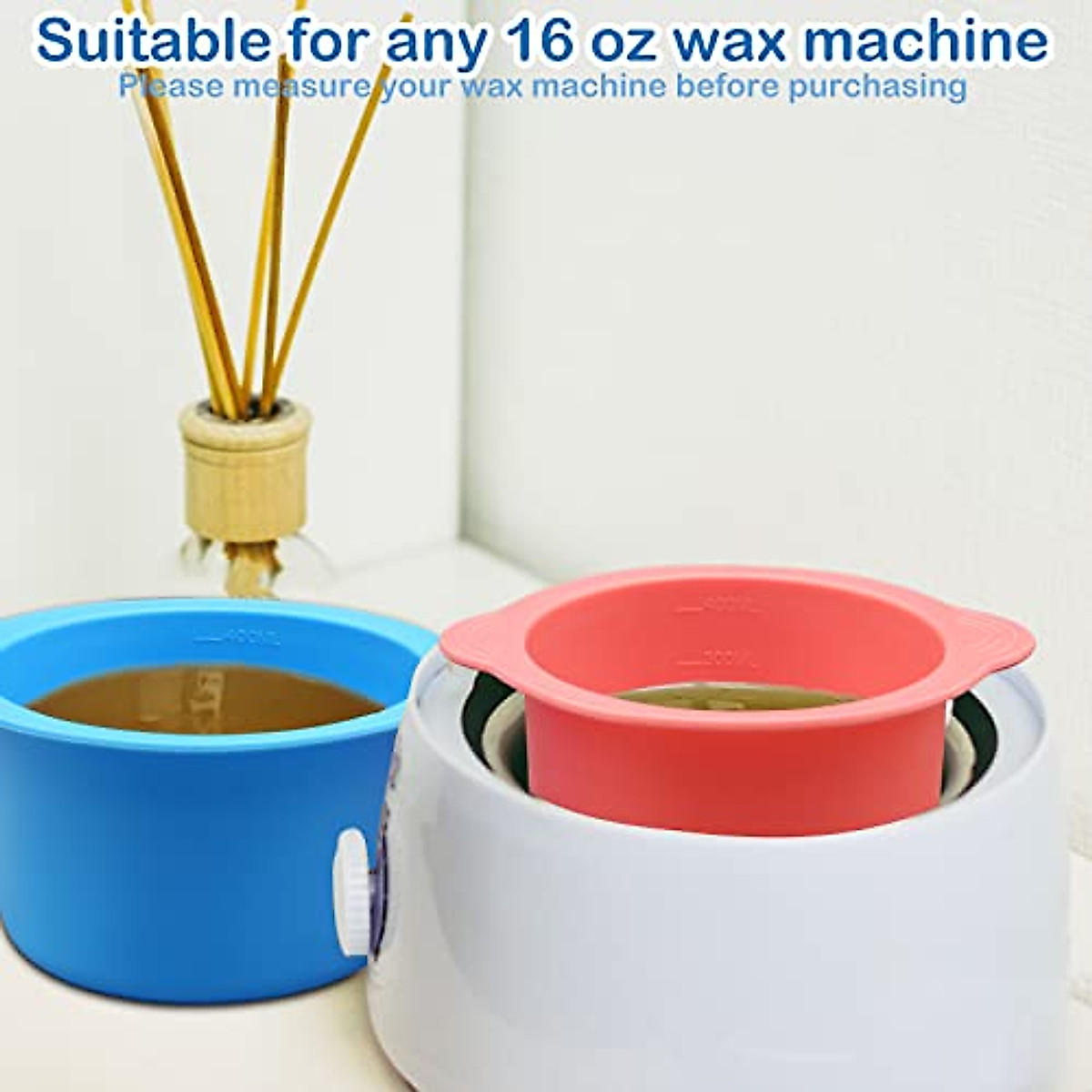 2 Pcs Silicone Wax Warmer Liner, Silicone Wax Bowl for Wax Warmer, Reuse Wax Melt Warmer Wax Pot Replacement, Non-Stick Wax Melt Liner with 2 Pcs Wax Spatula Sticks for Hair Removal (Blue, Pink)