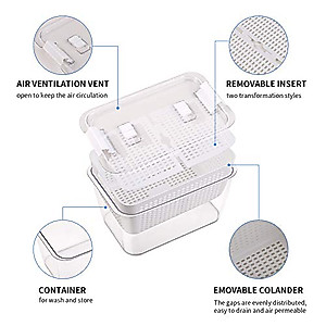 Fruit Containers for Fridge, 3 Pack Vegetable Fruit Container Storage, BELIBUY Fresh Produce Saver Containers BPA Free Fridge Food Storage Containers with Strainers and Vents, White