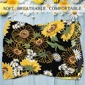 Women's Silk Scarf Infinity Lightweight Scarves Shawl Wraps Fashion Sunscreen Shawls for Spring Summer Fall Winter, Sunflower and Daisy