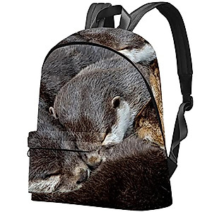 Large Canvas Backpack College School Men & Women Cute Sleeping Otters