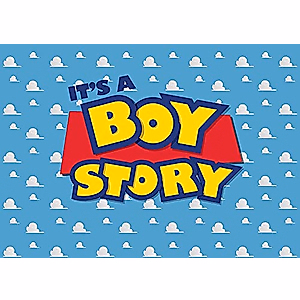 XLL 8x6ft Cartoon Boy It's a Story Photography Backdrop Birthday Party Photo Background Blue Sky White Clouds Backdrops Baby Shower Kids Hero Booth Studio Props, 8x6ft(240x180cm)