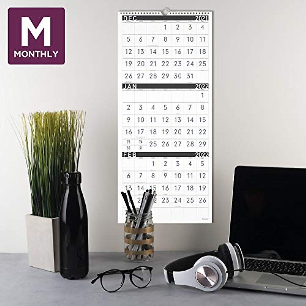 2022 Wall Calendar by AT-A-GLANCE, 12" x 27", Large, 3-Month Reference, Wirebound, Contemporary (PM11X28)