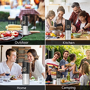 Rechargeable Salt or Pepper Grinder,NisuAM Gravity Automatic Pepper Mill with White LED light, One Handed Operation Spice Grinder ，Upgraded Salt Grinder Adjustable Coarseness, Refillable, No Battery