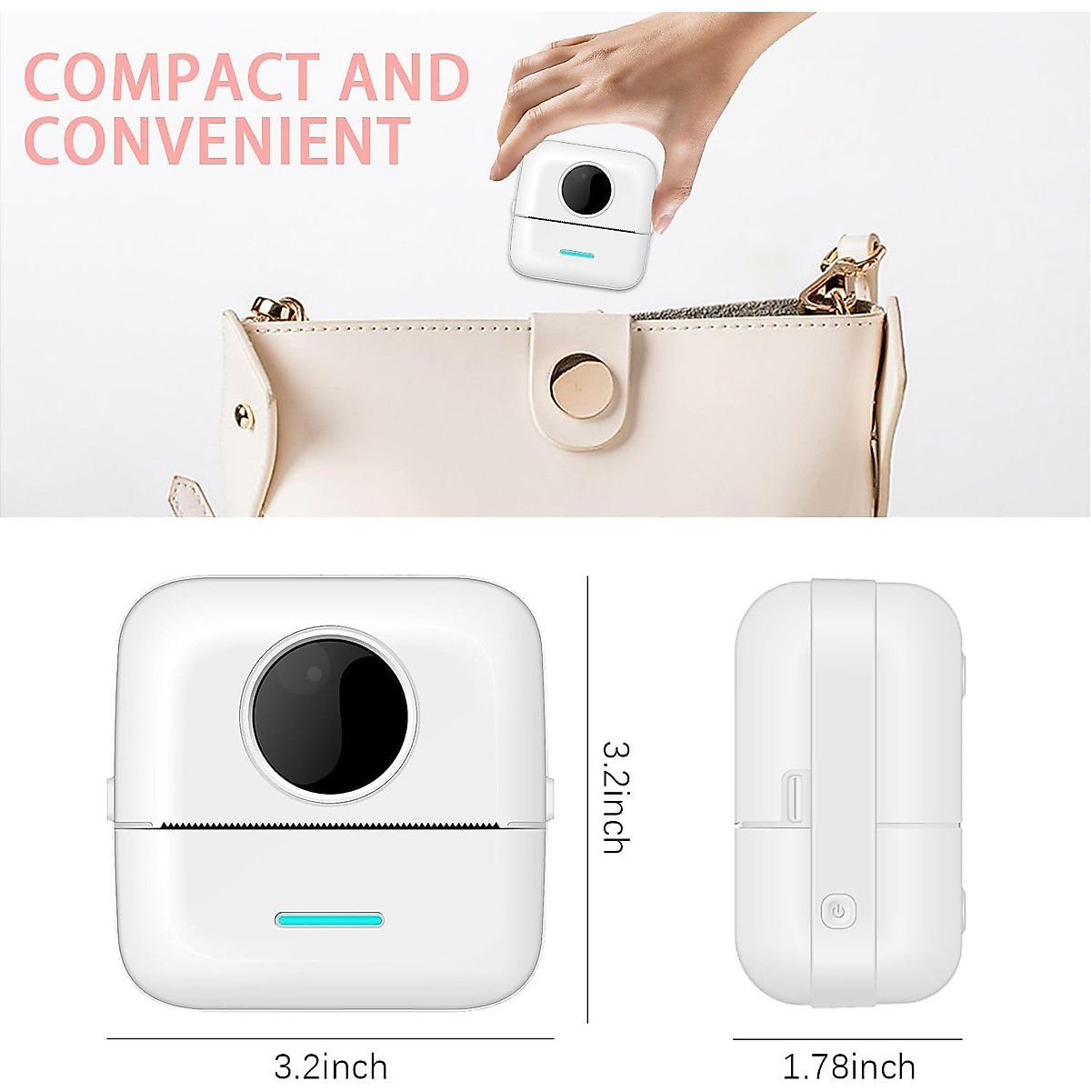 ZITREOXN Mini Sticker Printer - Portable Bluetooth Thermal Printer with 3 Roll of Paper + 6 Colour Pencils, Pocket Phone Printer, Easy to Use - for Diaries, Memos, Photos