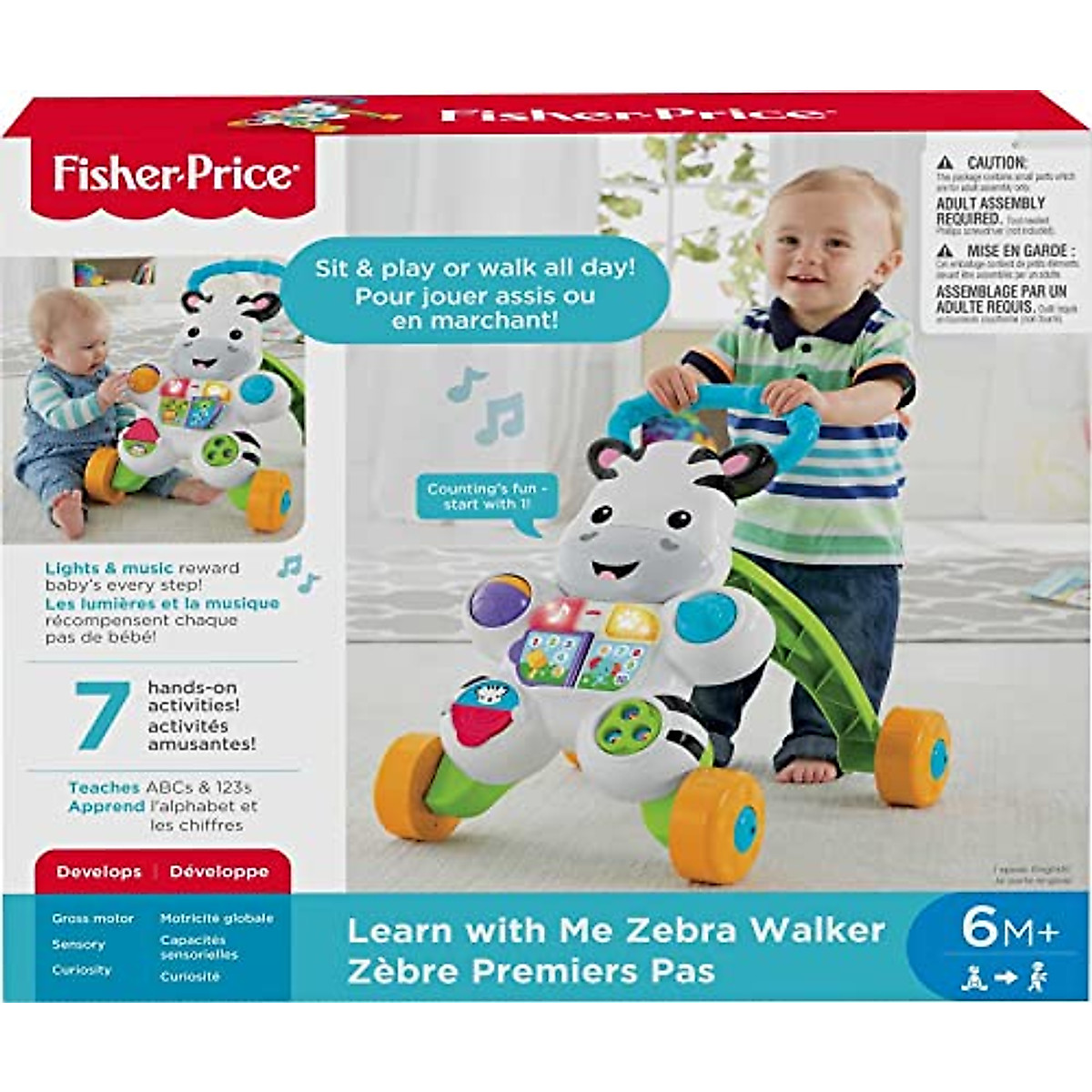 Fisher-Price Baby to Toddler Learning Toy, Learn with Me Zebra Walker with Music Lights and Activities for Ages 6+ Months