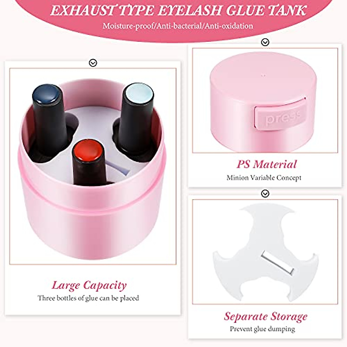301 Pieces Lash Extension Supplies Set, Includes Eyelash Glue Storage Container, 200 Pieces Glue Wiping Cloth and 100 Pieces Disposable Lip Brushes for Lash Extension Grafting Eyelash (Pink)