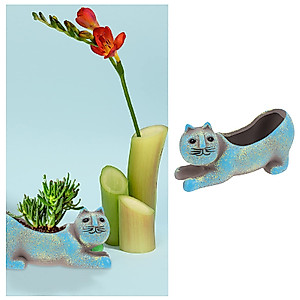 Yardwe Ceramic Succulents Pots Creative Cat Shaped Flower Plant Pot Glitter Animal Bonsai Plant Container Home Office Desk Gifts