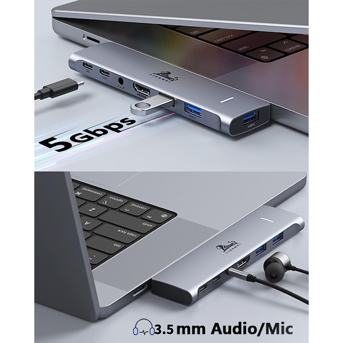 USB C Hub Adapter for MacBook Pro/Air M1M2 2022 2021 2020 13" 15" 16",Multiport MacBook Adapter MacBook Accessories with 4K HDMI,3USB3.0,Audio,100W Thunderbolt-Enabled USB-C,Support MagSafe 3 Charging