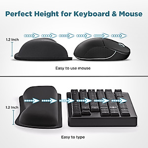 Gimars Upgrade Enlarge Gel Memory Foam Set Keyboard Wrist Rest Pad, Mouse Wrist Cushion Support for Office, Computer, Laptop, Mac, Comfortable, Lightweight for Easy Typing Pain Relief, Black