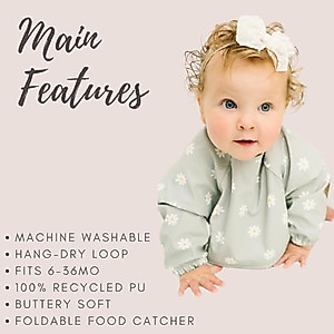 Zoe & Co Baby Bibs for Eating w/Food Catcher | Premium Soft Waterproof Bibs for Baby Led Weaning | Cute Toddler Bibs 1-3 years | Mess-proof Long Sleeve Bib | Baby Bib w/Adjustable Fit