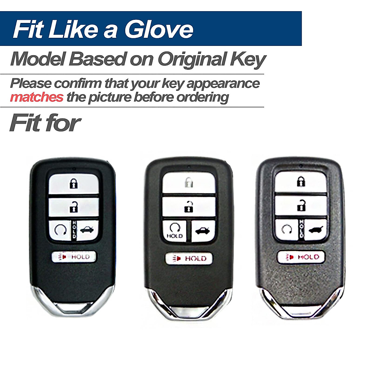 INFIPAR Fit for Honda Passport CR-V Accord Pilot Civic HR-V Insight Genuine Leather Smart Key Fob Case Cover Keyless Entry Protector, with Key Chain (5-Button, Black)