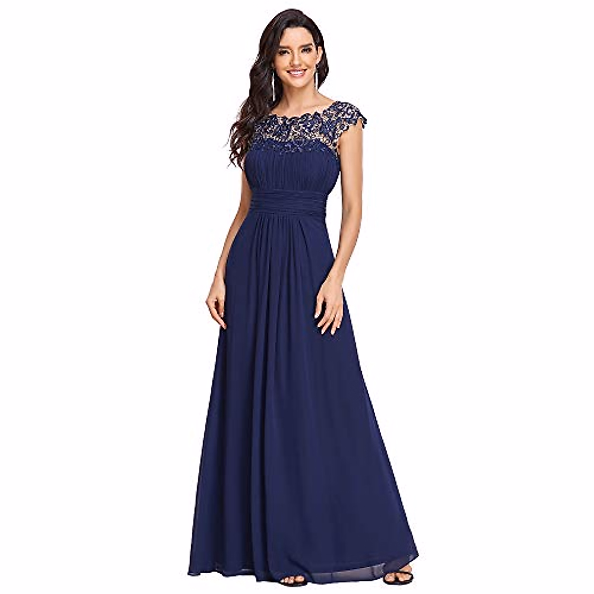 Ever-Pretty Maxi Long Chiffon Wedding Guest Dresses for Women Lace Formal Dresses Navy Blue US18