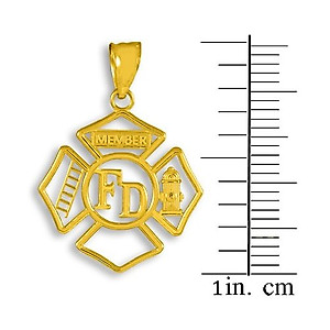 10k Gold FD Open Badge Firefighter Pendant