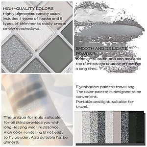 Black Smokey Gray Silver Glitter Shimmer Eye Makeup Palette, 9 Colors Cool Toned Matte, Make Up Black Radiance Eyeshadow Palette, Profesional Sombras De Ojos (A).