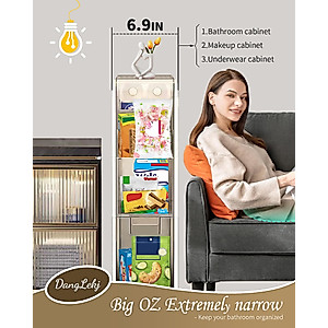 4 Tier Bathroom Floor Cabinet, Vertical Storage Unit with Clear Drawers and Casters, Large Capacity Narrow Tall Slim Storage Tower Waterproof Toilet Paper Storage Cabinet for Small Spaces Gaps