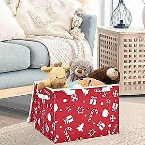 CaTaKu Red Christmas Tree Storage Bins with Lids and Handles, Fabric Large Storage Container Cube Basket with Lid Decorative Storage Boxes for Organizing Clothes
