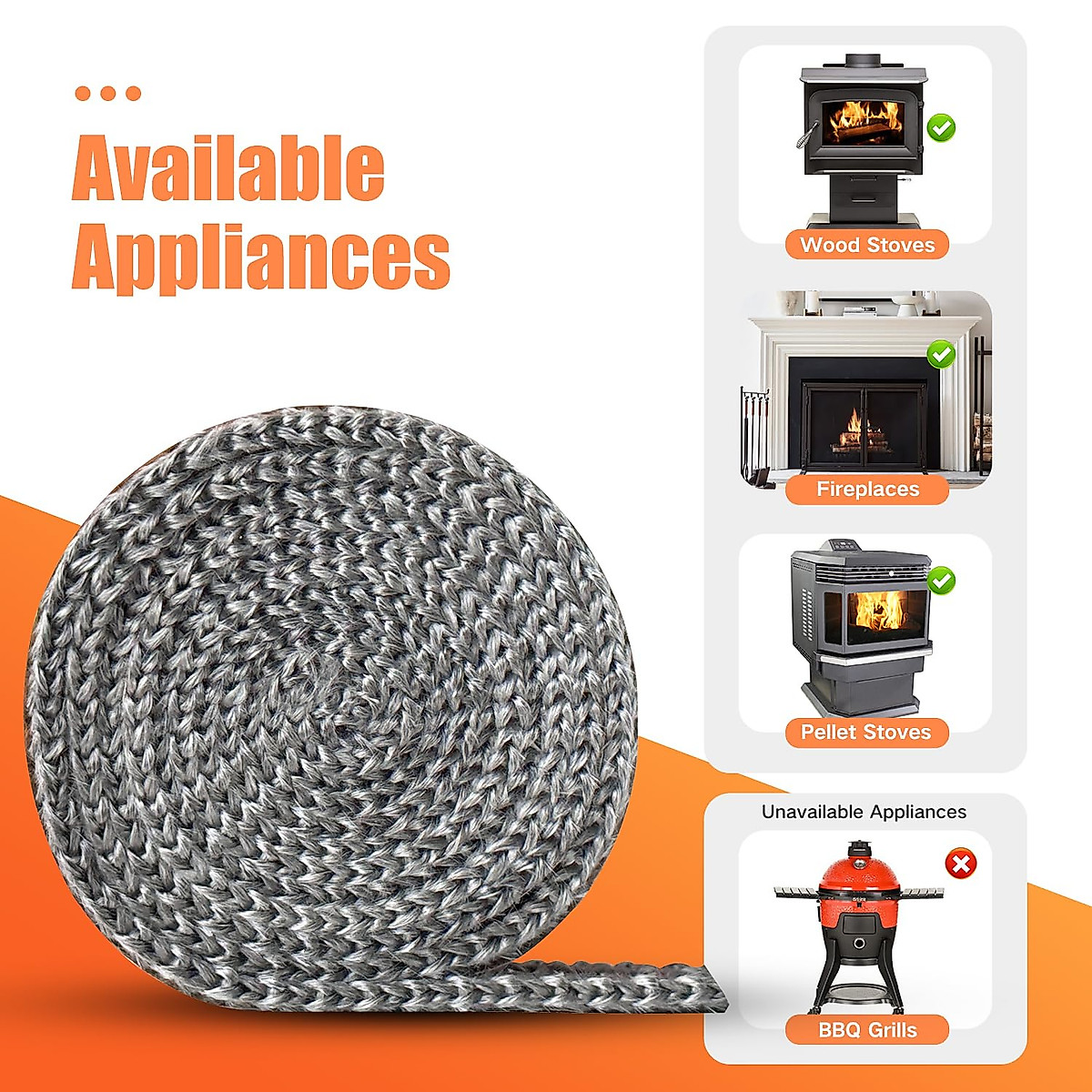 Protalwell Self Adhesive Stove Window Glass Gasket Tape, 1" Width 216" Length, Flat Stove Door Glass Gasket, Self Stick Flat Gasket Tape for Stove and Fireplace Window Glass