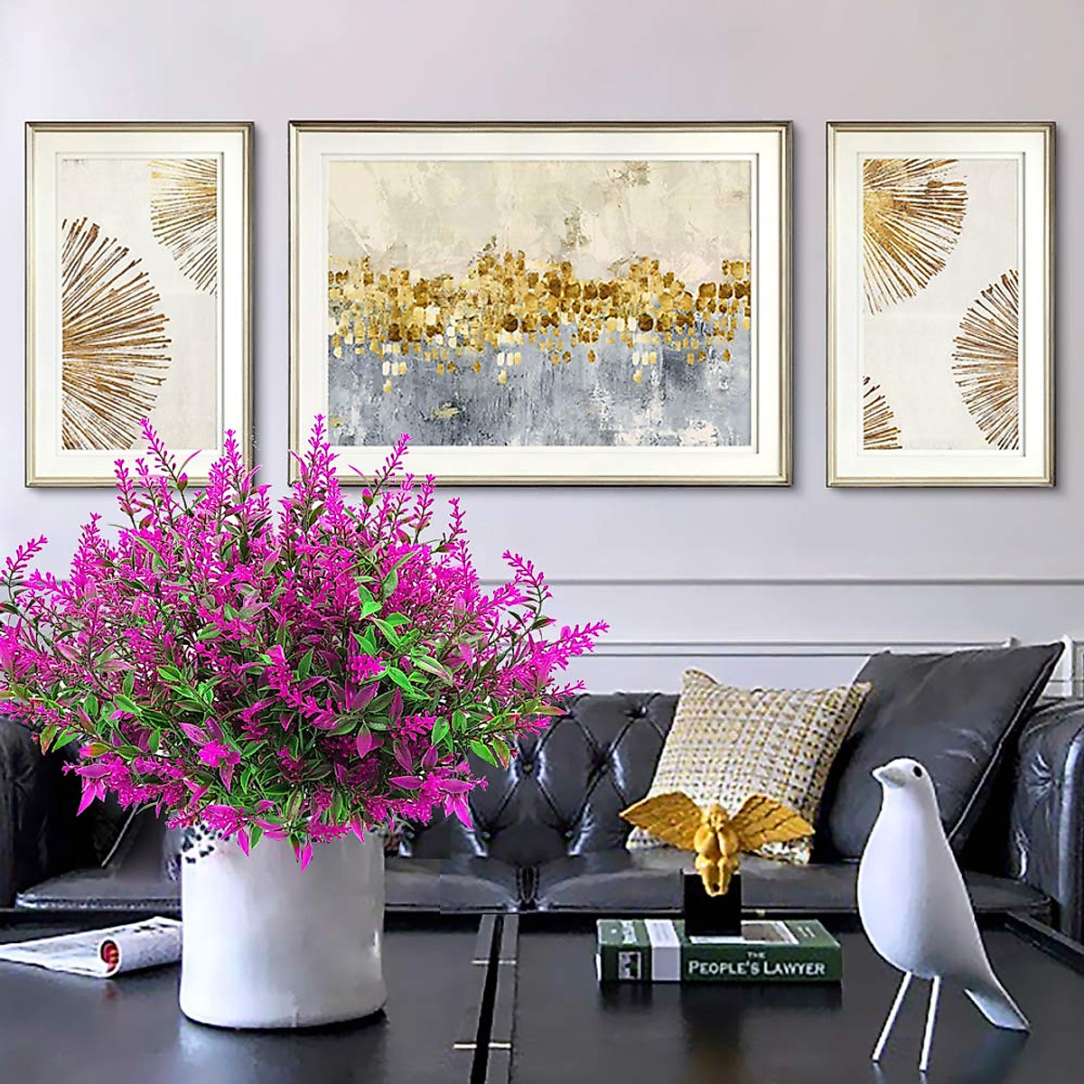 Grunyia 10 Bundles Artificial Lavender Flowers Outdoor Fake Plants Faux Plastic UV Resistant Flowers for Home Garden Porch Window Box and Cemetary Grave Decorations (10, Purple)