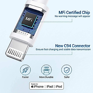 10FT iPad Charger,iPhone Charger [Apple MFi Certified],12W USB Wall Charger Foldable Portable Travel Plug with Long Lightning Cable Compatible for iPhone,iPad 4/5/6/7/8/9,iPad Mini 4/5,iPad Air 1/2/3