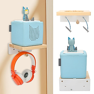 for Toniebox Tonies Shelf, Storage for Creative Tonies Magnetic Wall Shelf for Tonie Figures,8-15 Characters,Wooden Hanging Shelf for Kids (Hot air Balloon + Box Rack)